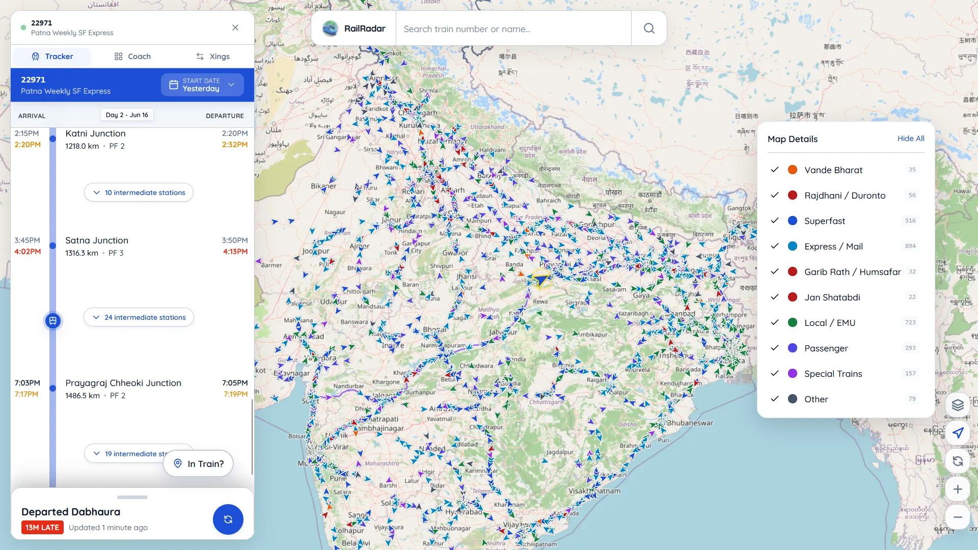 Live Train Map - Train Running Status Radar | RailRadar